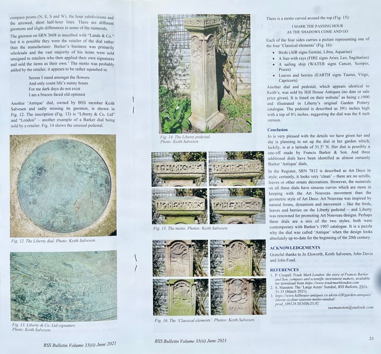 ART NOUVEAU SUNDIAL by FRANCIS BARKER with LIBERTY PEDESTAL – GAUDIUM ...